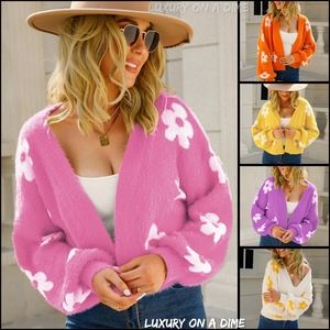Sweaters | Fuzzy Soft Knit Flower Print Open Front Colorful Cardigan ...
